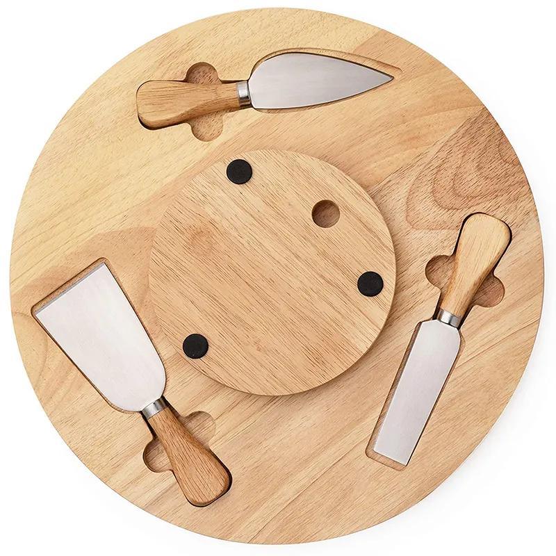 Rubber Wood Lazy Susan Organizer with a Hidden Knife Set from China ...